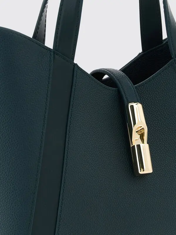Furla Goccia Small Grained Leather Tote Bag With Snap Closure - Green