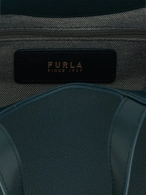 Furla Goccia Small Grained Leather Tote Bag With Snap Closure - Green
