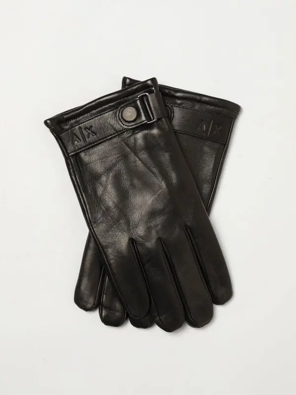 Armani Exchange Leather Gloves With Logo Detail