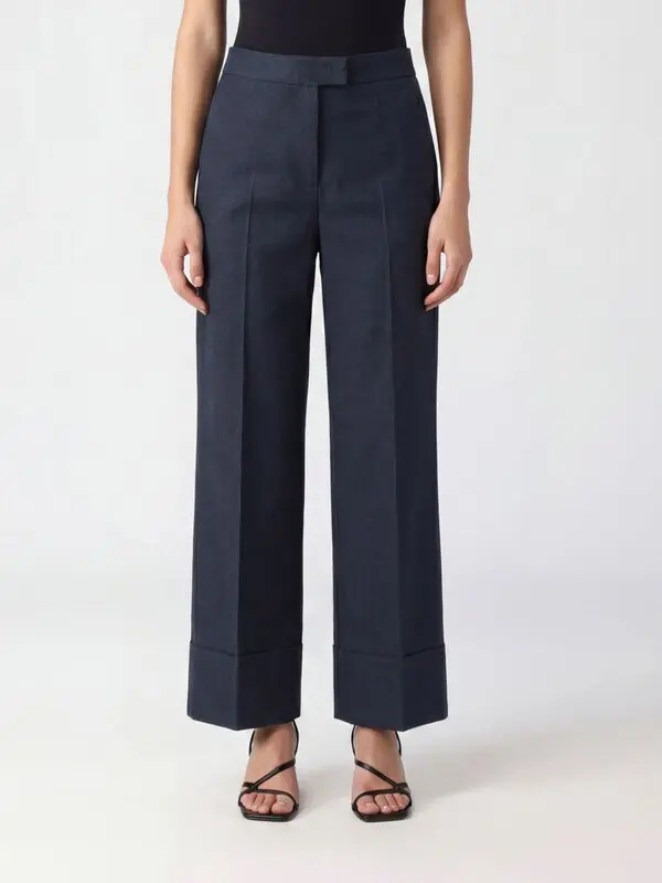 PT TORINO Tailored Trousers In Cotton And Linen Blend - Blue