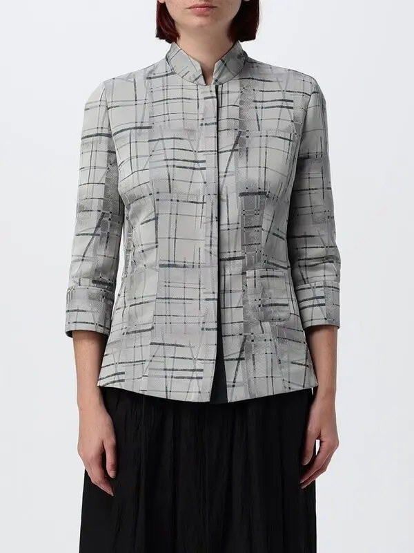 Emporio Armani Slim Fit Check Polyester Mandarin Collar Shirt