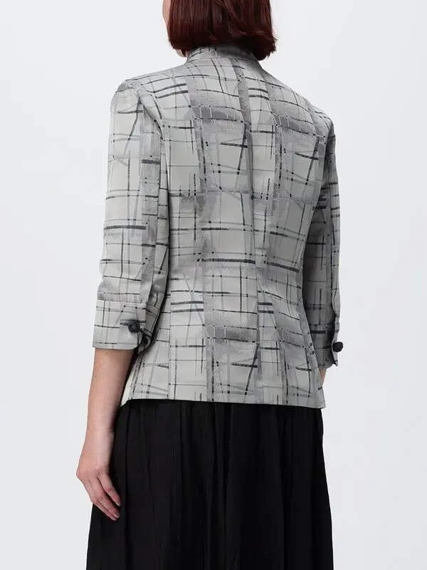 Emporio Armani Slim Fit Check Polyester Mandarin Collar Shirt