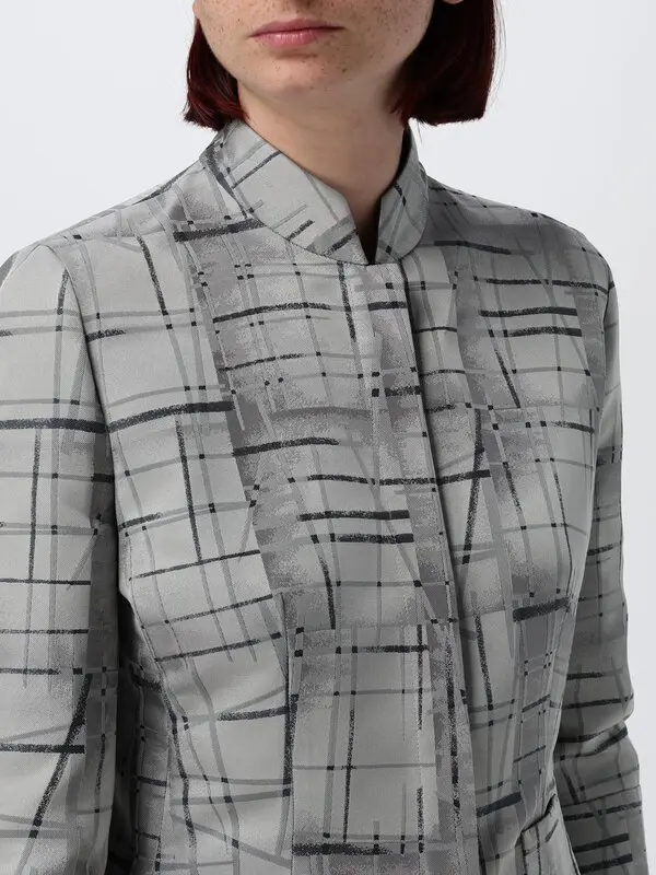 Emporio Armani Slim Fit Check Polyester Mandarin Collar Shirt