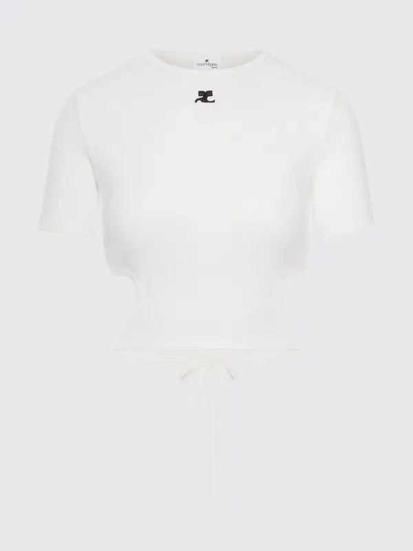 COURREGES Cotton Crop T-shirt With Logo - White