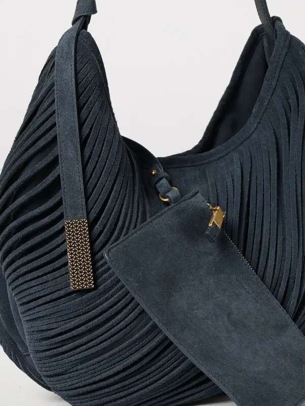 Emporio Armani Suede Leather Shoulder Bag With Removable Pouch - Navy