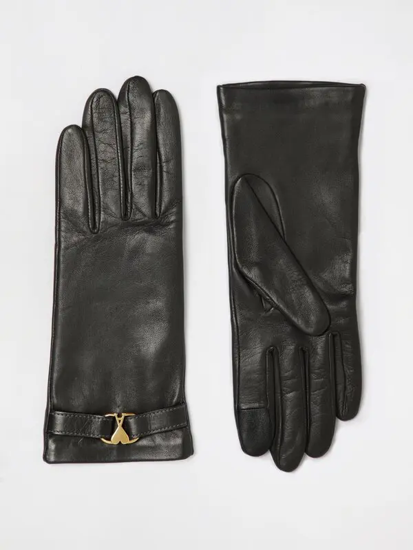 Barbour Leather Gloves With Gold Tone Buckle Detail