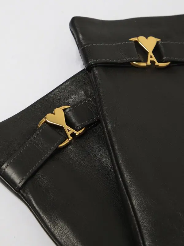 Barbour Leather Gloves With Gold Tone Buckle Detail