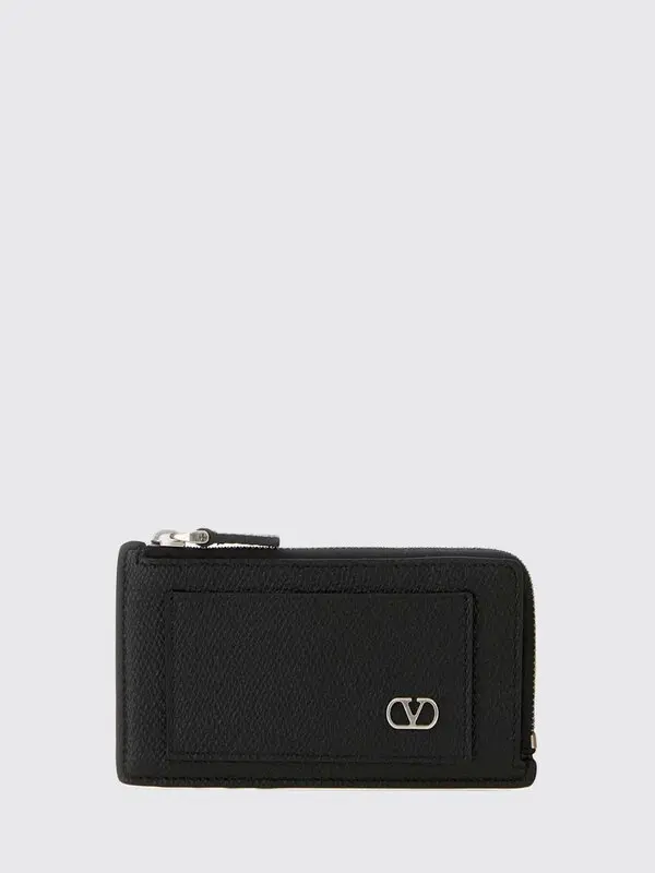 Valentino Garavani Vlogo Grained Calfskin Card Holder - Black