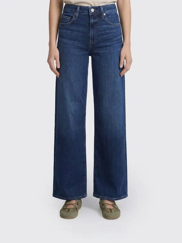 Paige Wide Leg Jeans In Cotton Denim - Blue