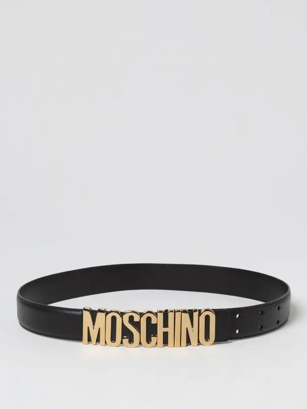 Moschino Leather Belt With Gold Tone Logo Buckle