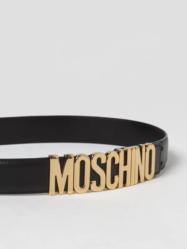 Moschino Leather Belt With Gold Tone Logo Buckle
