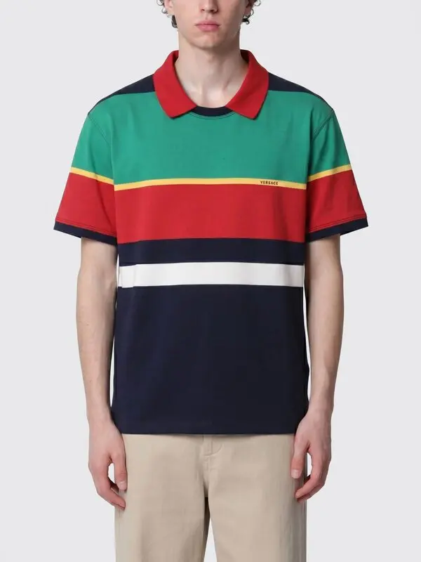 Versace Striped Cotton Polo Shirt - Green