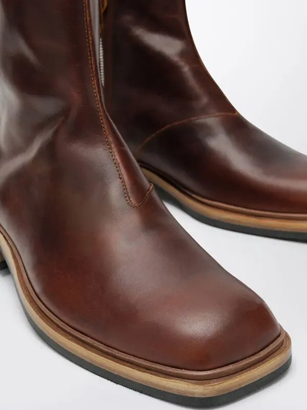 Our Legacy Daimono Square Toe Leather Ankle Boots With Vibram Sole