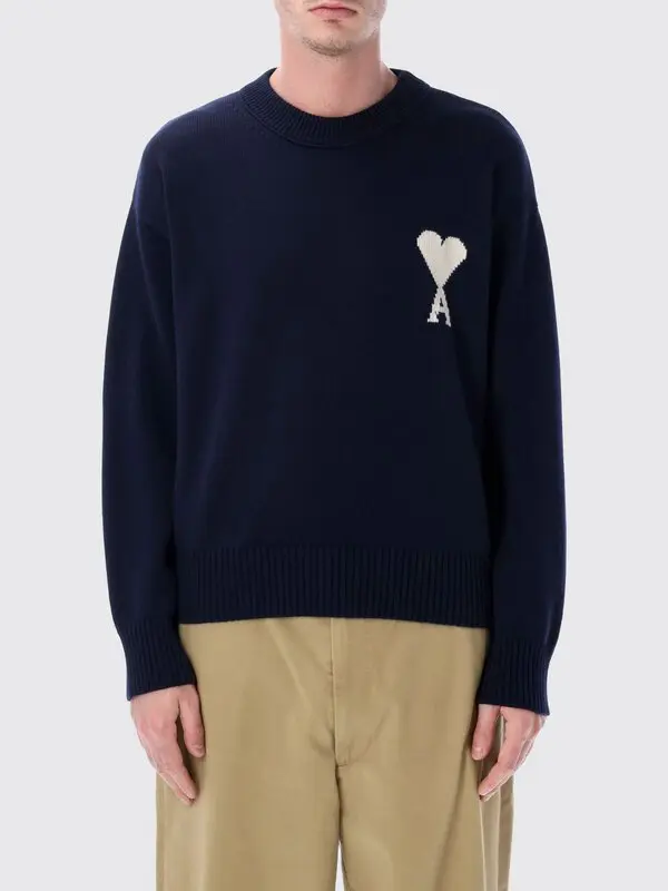 AMI Paris Wool And Cotton Crew-neck Pullover - Blue