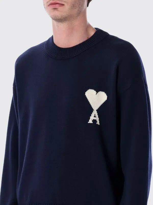 AMI Paris Wool And Cotton Crew-neck Pullover - Blue