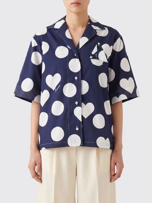 Jacquemus Marin Short-sleeved Cotton Shirt With Heart Print - Navy