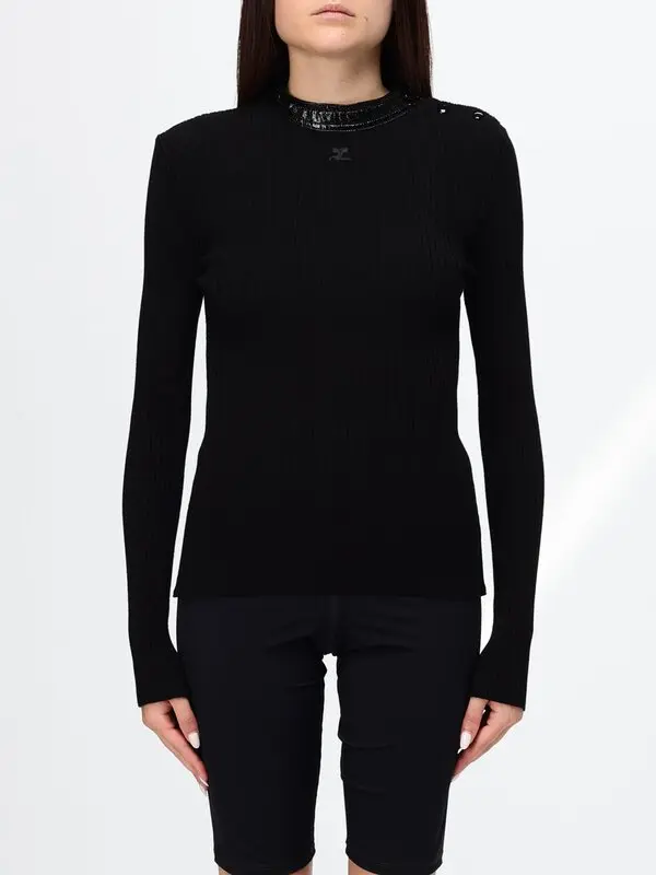COURREGES Slim Fit Long-sleeved Ribbed Sweater - Black