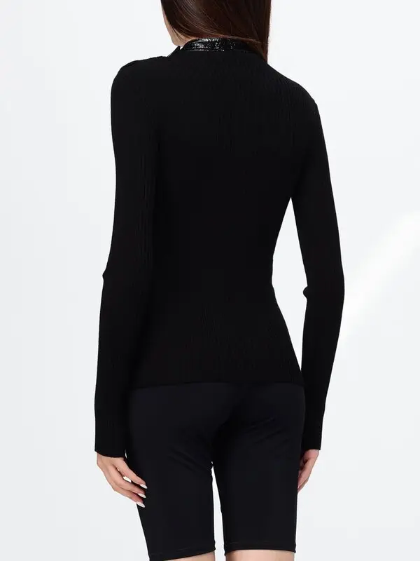 COURREGES Slim Fit Long-sleeved Ribbed Sweater - Black