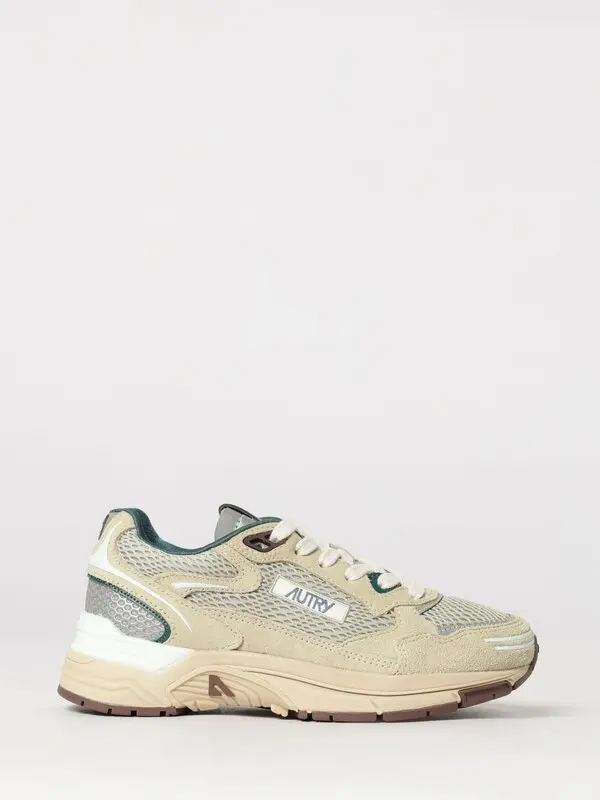 AUTRY Hyperway Two-tone Leather And Mesh Sneakers With Cut-out Logo - Beige