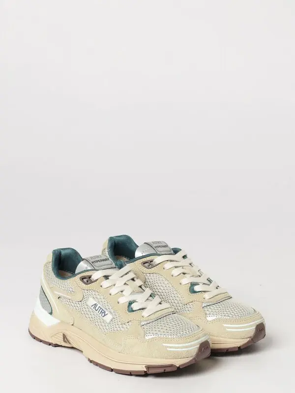 AUTRY Hyperway Two-tone Leather And Mesh Sneakers With Cut-out Logo - Beige