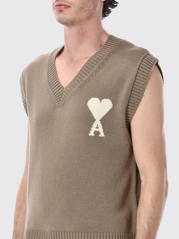 AMI Paris Wool And Cotton Knit Vest With Logo