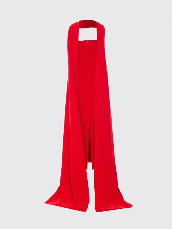 Solace London Crêpe Long Dress With Off-the-shoulder Neckline And Slit - Red