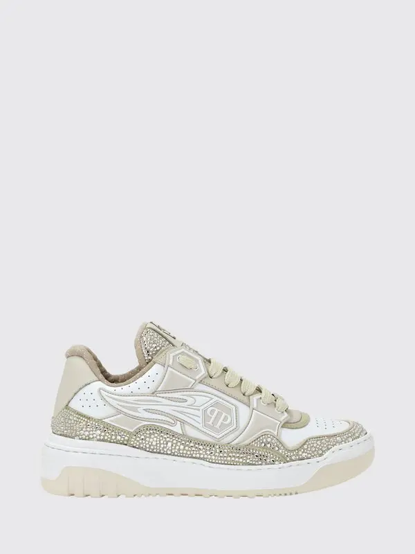 Philipp Plein Leather And Rhinestone Sneakers - White 2