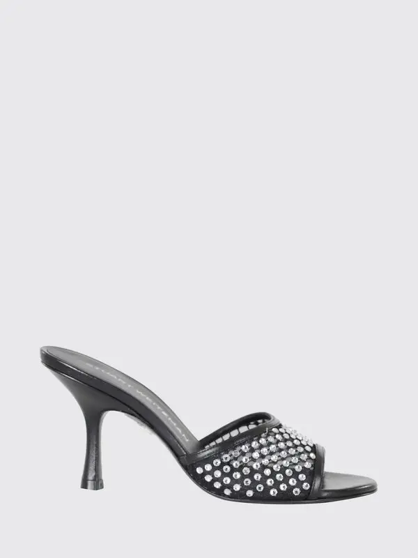 STUART WEITZMAN Mesh Nylon Mules With Rhinestones - Black