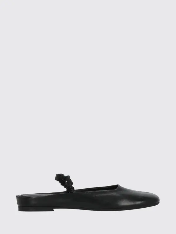 POEVE Low-heeled Leather Mules With Round Toe And Elastic Inserts