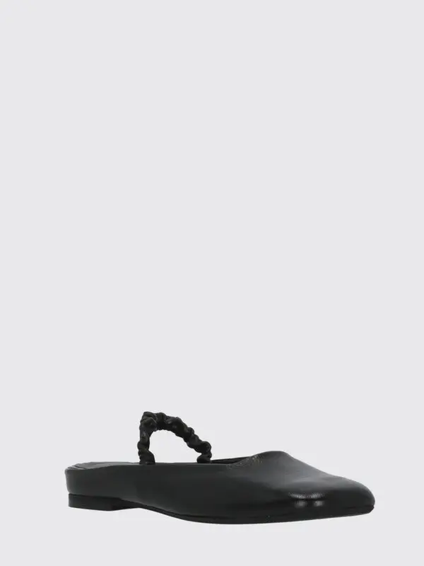 POEVE Low-heeled Leather Mules With Round Toe And Elastic Inserts