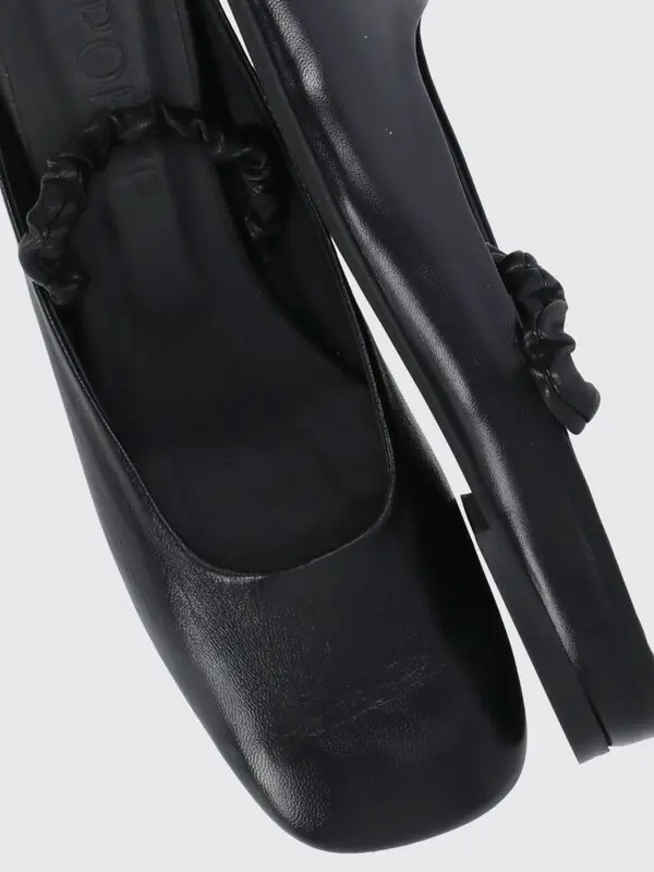 POEVE Low-heeled Leather Mules With Round Toe And Elastic Inserts