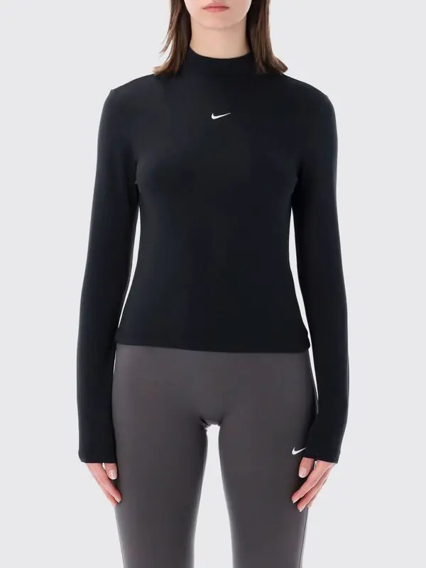 Nike Stretch Cotton Blend High Neck Long Sleeve Top - Black