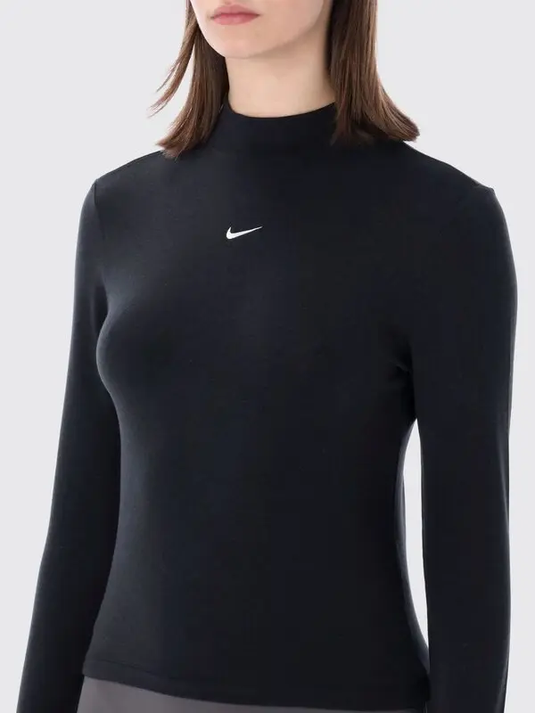 Nike Stretch Cotton Blend High Neck Long Sleeve Top - Black