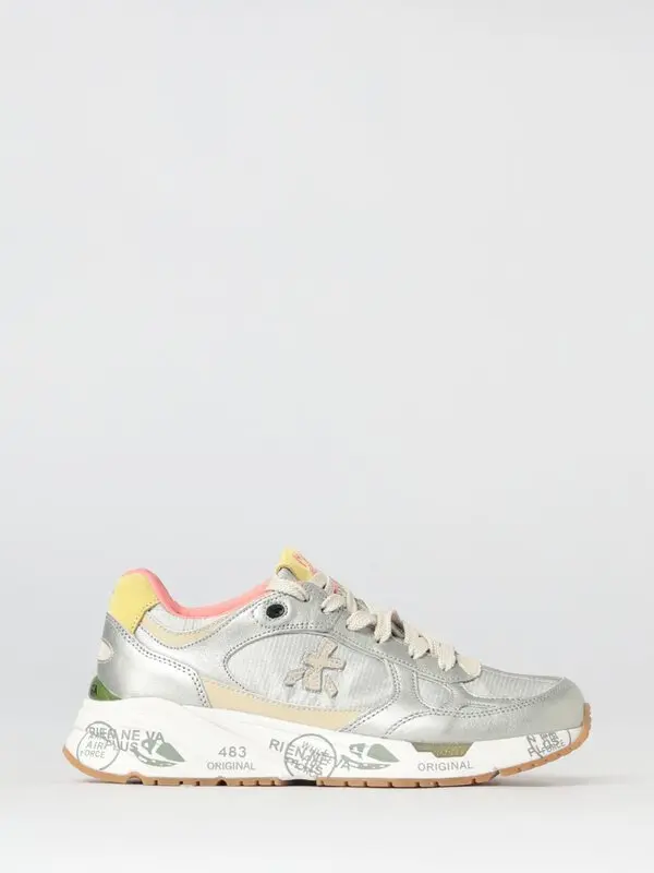 Premiata Mased Laminated Leather And Nylon Sneakers - Silver