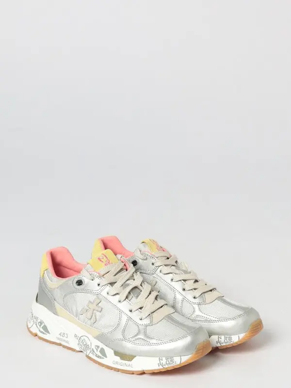 Premiata Mased Laminated Leather And Nylon Sneakers - Silver