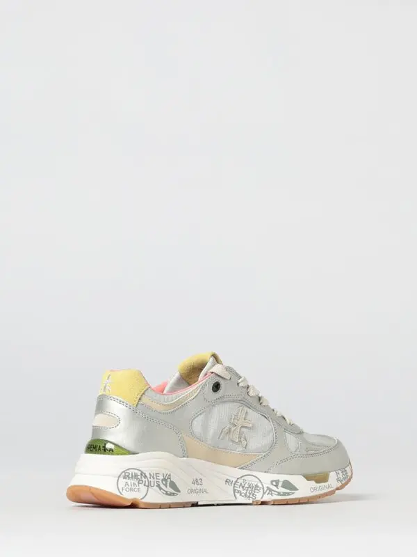 Premiata Mased Laminated Leather And Nylon Sneakers - Silver