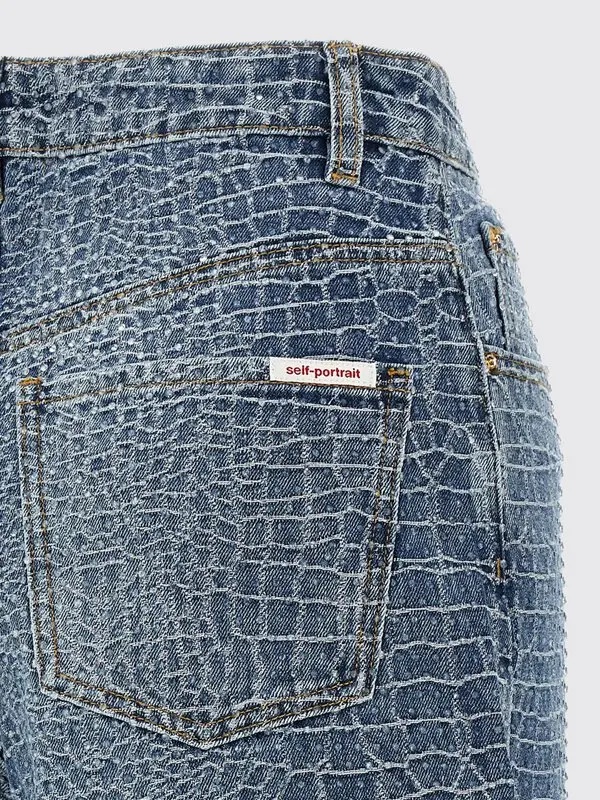 SELF-PORTRAIT Crocodile Print Wide-leg Denim Jeans