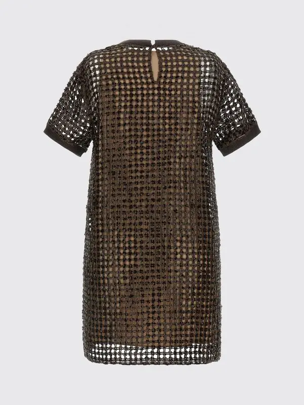 Brunello Cucinelli Silk And Linen Dress With Sequins