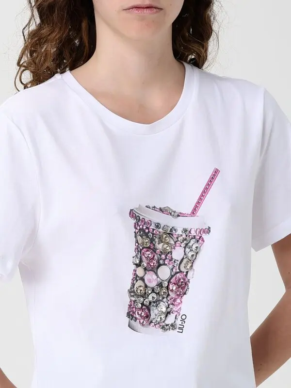 Liu Jo Printed Cotton T-shirt With Rhinestones - White