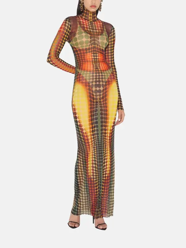 JEAN PAUL GAULTIER Long Sleeve Printed Maxi Dress