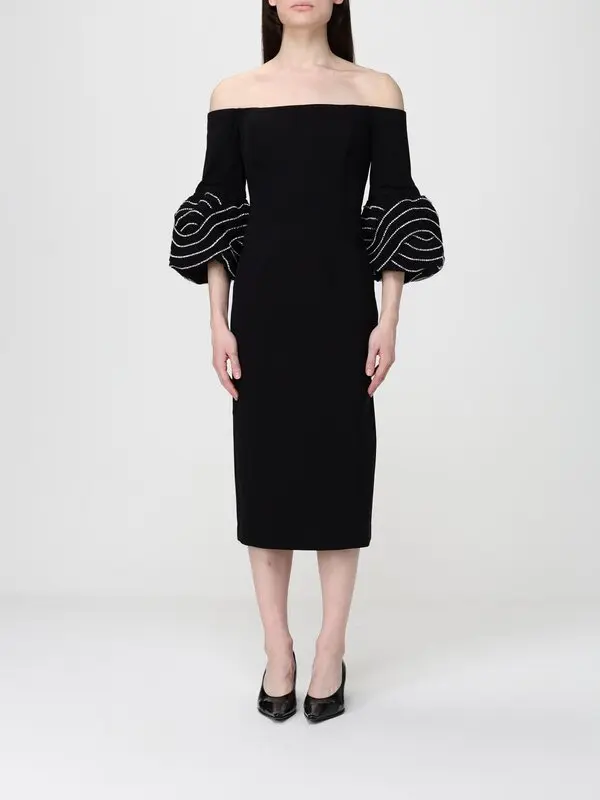 Rebecca Vallance Crêpe Midi Dress With Embellished Sleeves