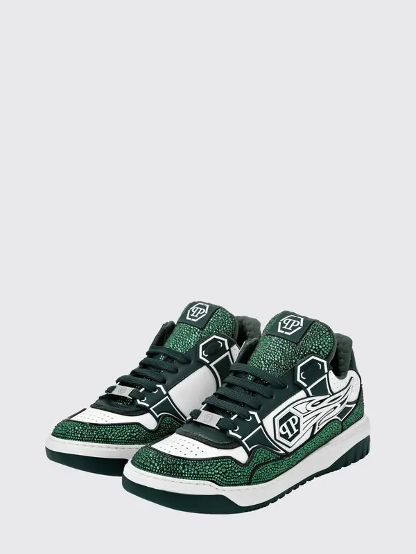 Philipp Plein Leather And Rubber Rhinestone Sneakers - White 2