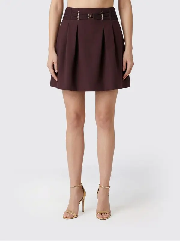 Elisabetta Franchi Polyester Skirt With Webbing - Brown