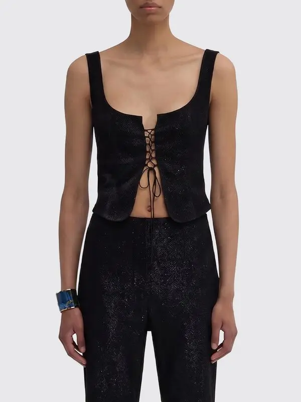 MARGHERITA MACCAPANI Glitter Cotton Blend Corset Top - Black