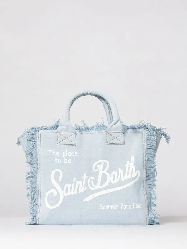MC2 SAINT BARTH Vanity Cotton Denim Bag With Printed Logo - Blue