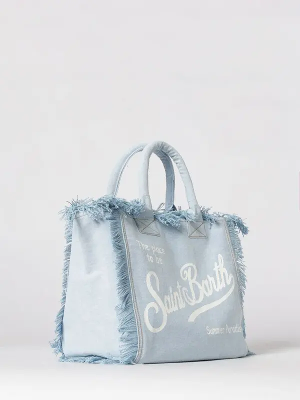 MC2 SAINT BARTH Vanity Cotton Denim Bag With Printed Logo - Blue