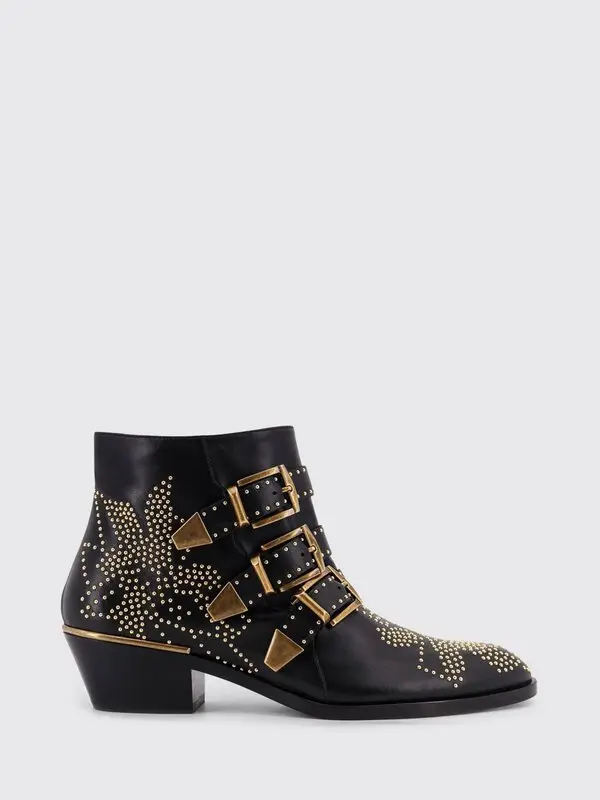 Chloé Ankle Boots With Buckles And Stud Embellishments - Black