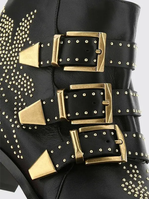 Chloé Ankle Boots With Buckles And Stud Embellishments - Black