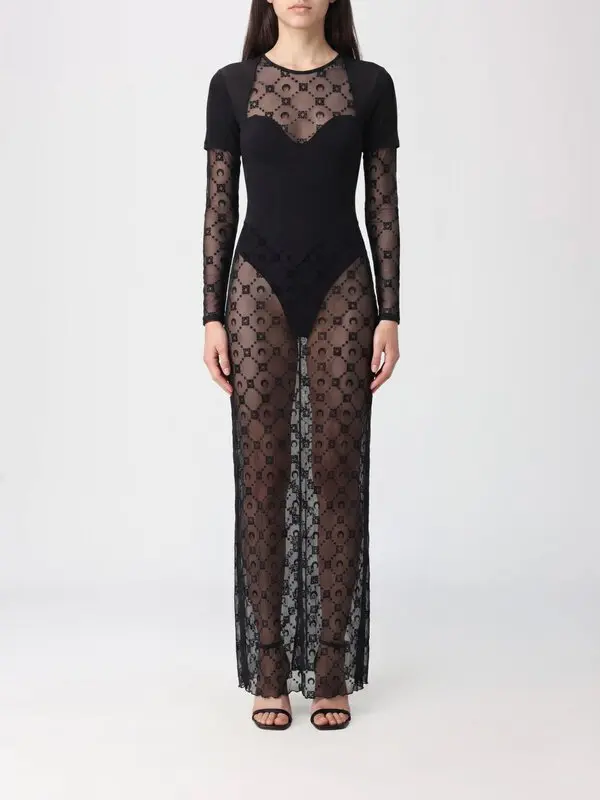 MARINE SERRE Tulle Crescent Moon Logo Long Sleeve Jumpsuit - Black