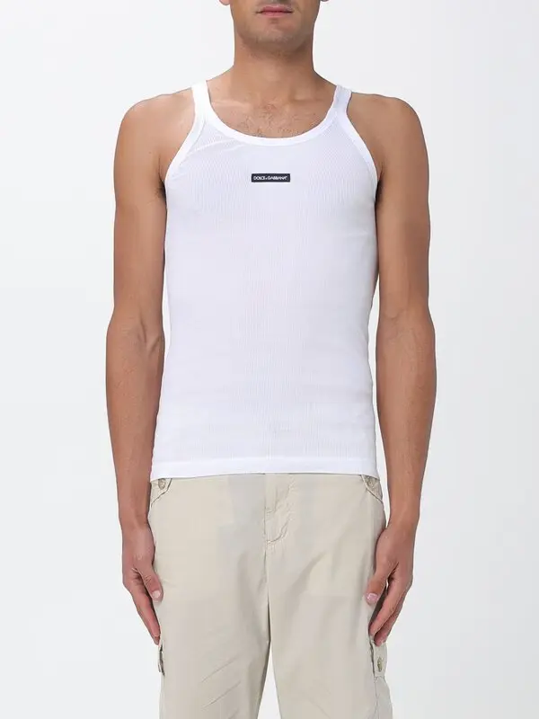 Dolce & Gabbana Cotton Tank Top With Logo - White
